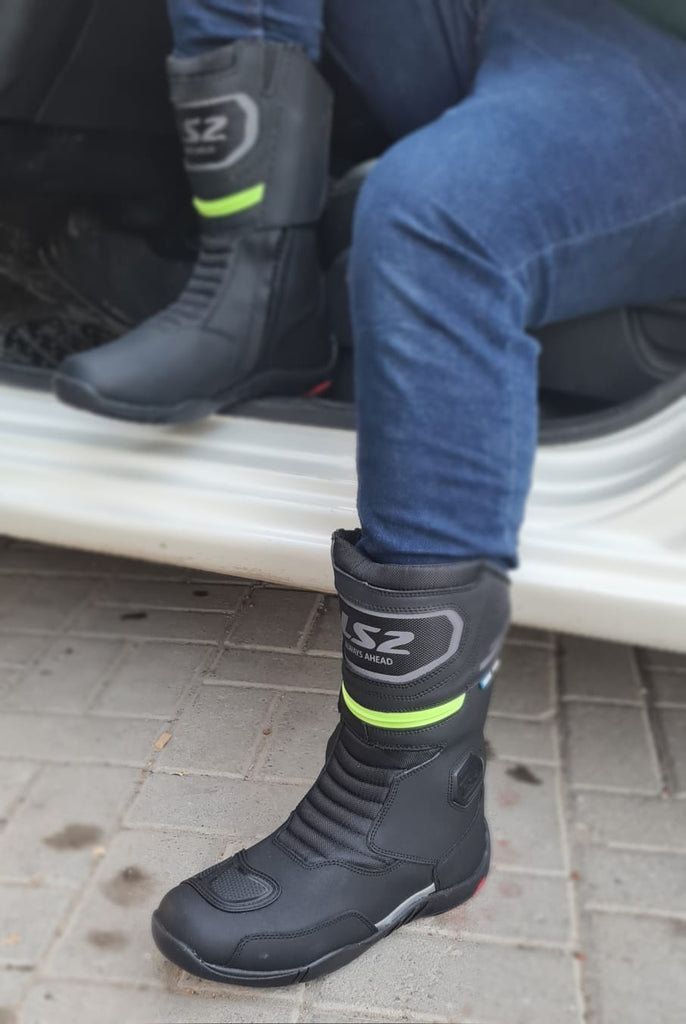 LS2 Goby Man Boots Black H-V Yellow Waterproof – www.ls2helmetspk.com